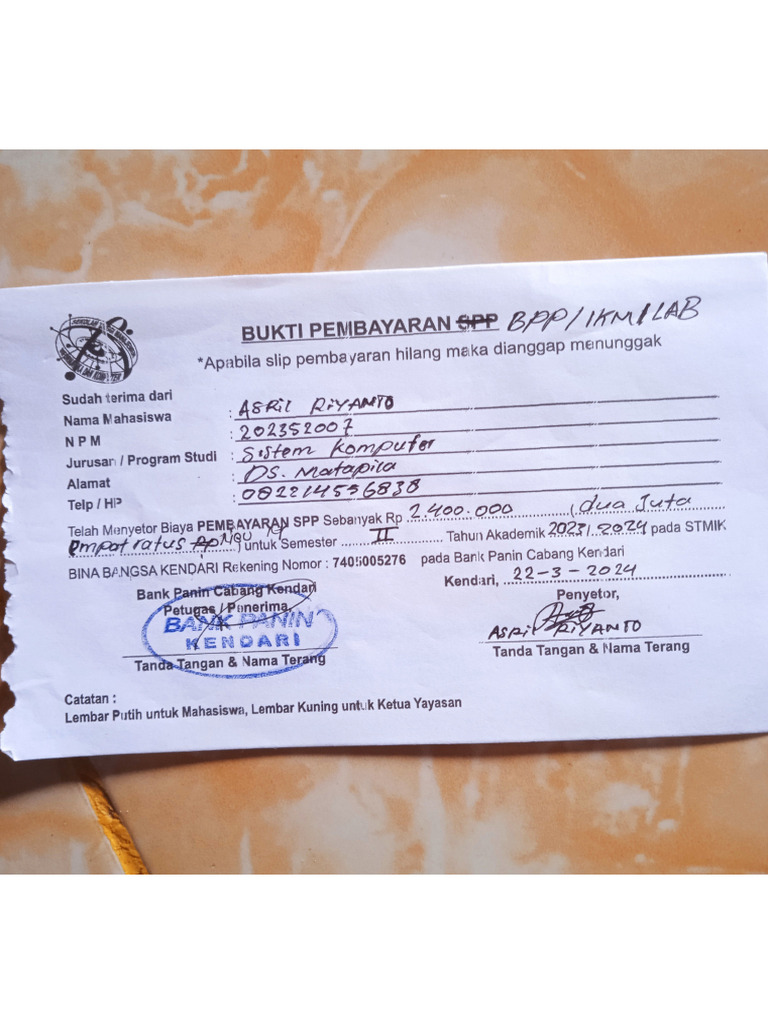 Bukti Pembayaran Asril Riyanto | PDF