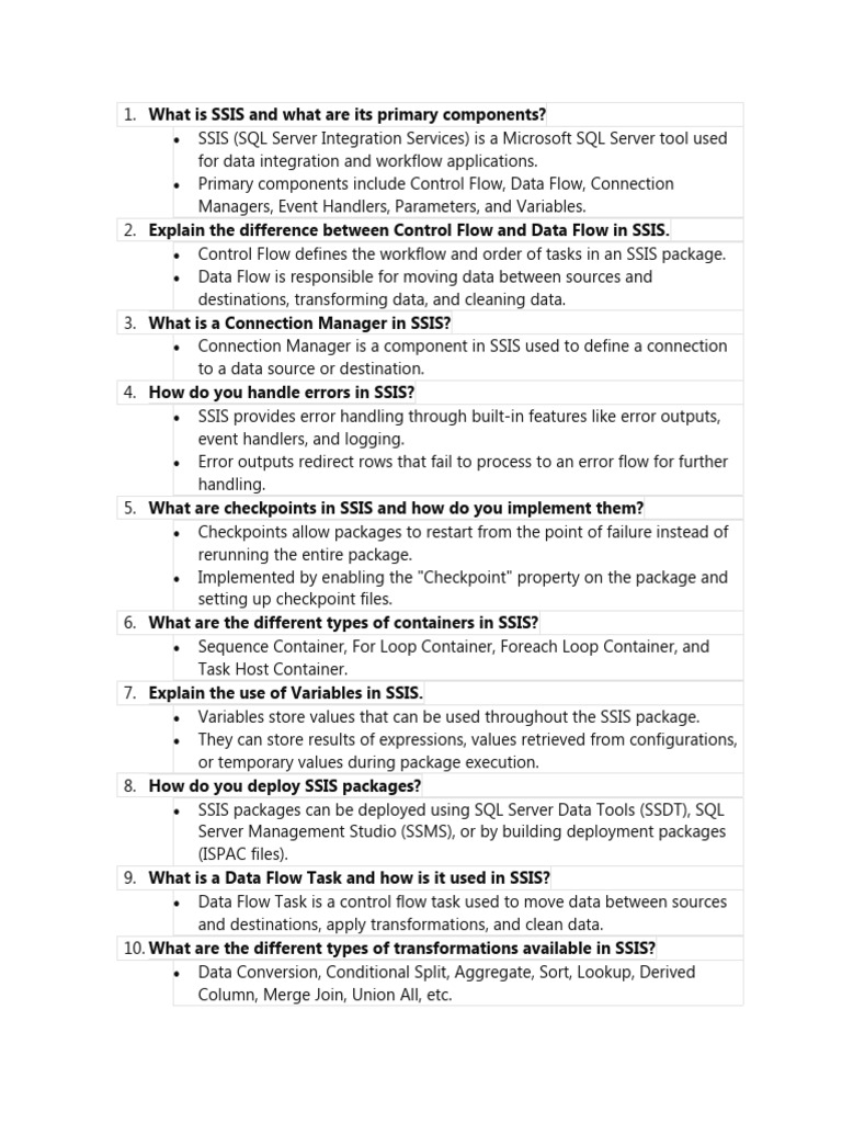 SSIS pacages interview questions | Download Free PDF | Microsoft Sql Server | Control Flow