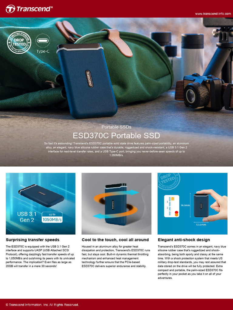 Transcend-ESD370C (TS1TESD370C) Portable SSD Datasheet | PDF | Solid ...