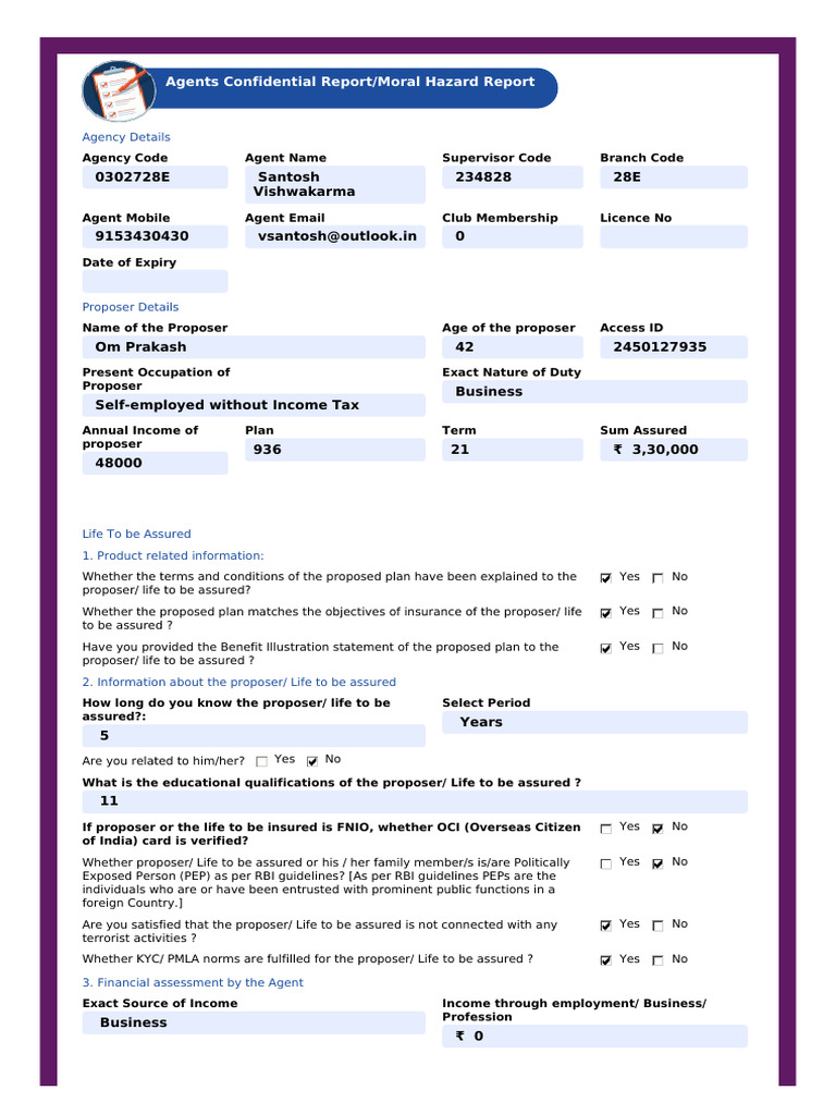 0302728E Santosh Vishwakarma 234828 28E: Agents Confidential Report ...