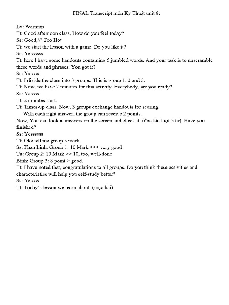 FINAL Transcript môn Kỹ Thuật 2 | PDF | Cognition | Cognitive Science