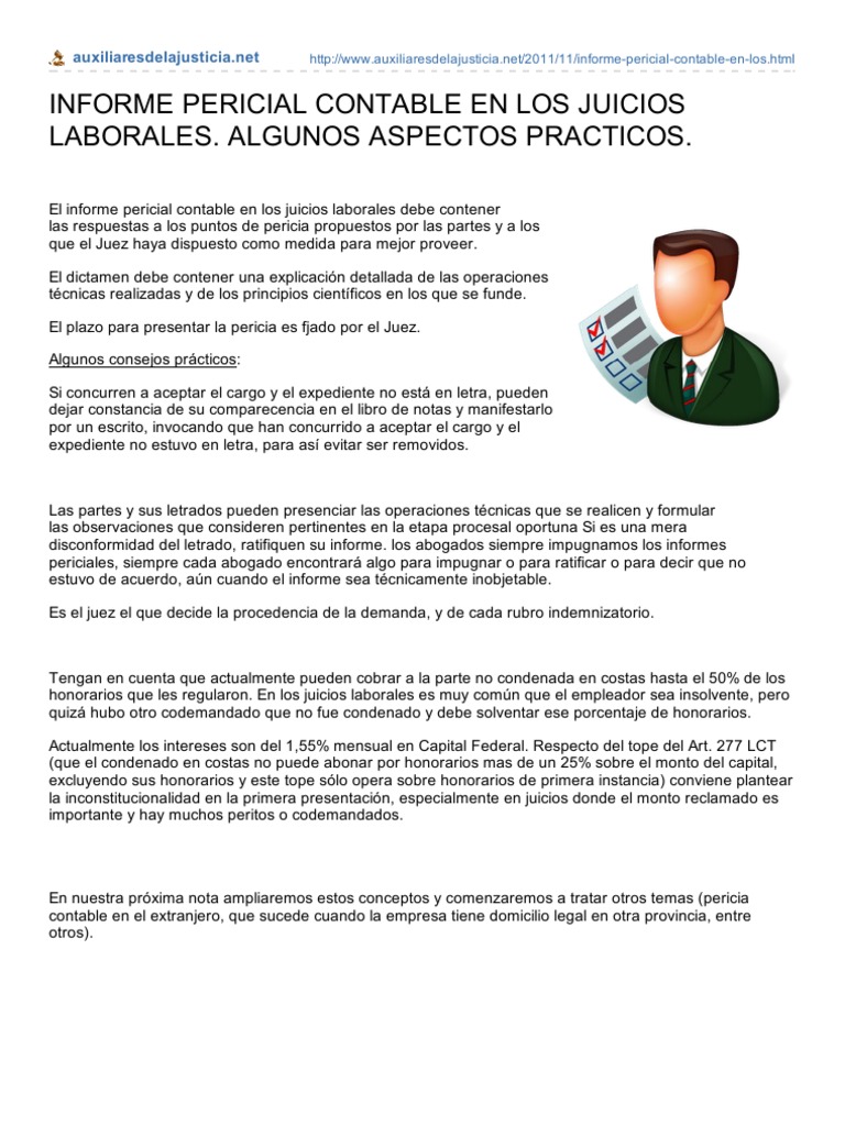 Informe Pericial Contable en Los Juicios Laborales Algunos Aspectos ...