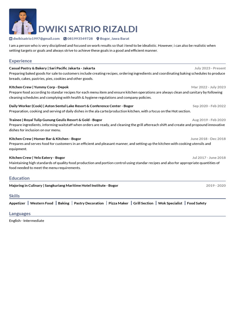 Cv Dwiki Satrio Rizaldi 2024 | PDF | Kitchen | Baking