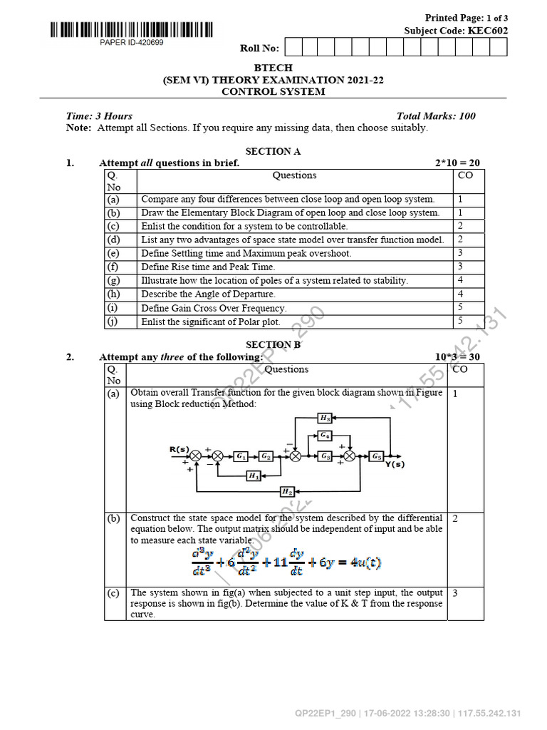 Control System Kec602 | PDF | Electronic Engineering | Mechanics