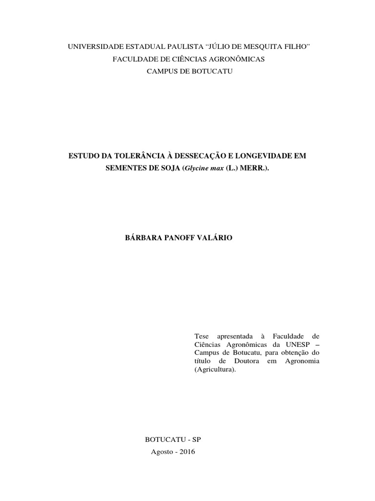 Estudo Da Tolerância À Dessecação e Longevidade em Sementes de Soja ... Estudo Da Tolerância À Dessecação e Longevidade em Sementes de Soja ...