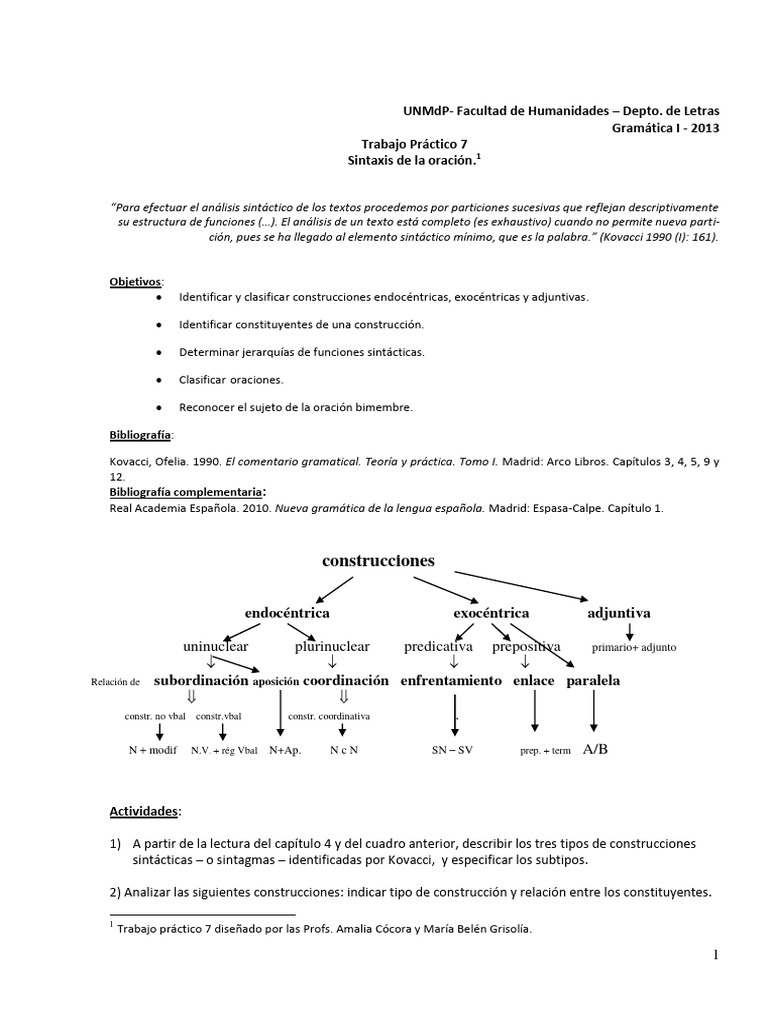 TP 7 - Sintaxis de La Oración | PDF | Oración (Lingüística) | Sintaxis