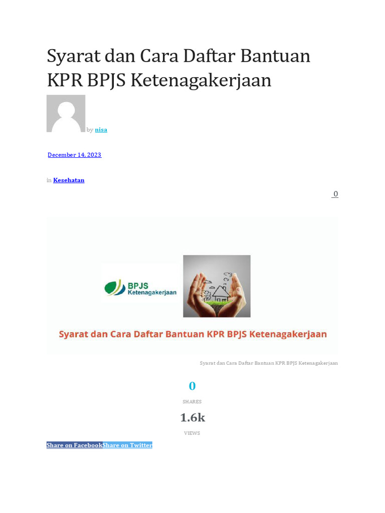 Syarat Dan Cara Daftar Bantuan KPR BPJS Ketenagakerjaan | PDF