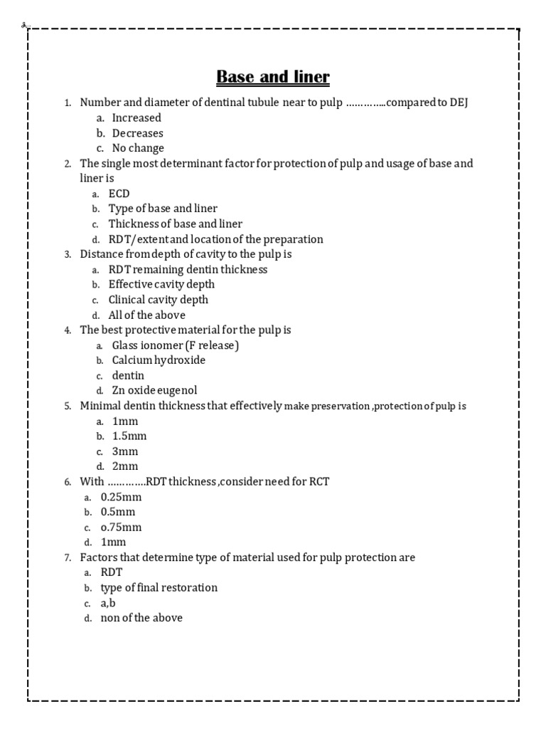 Base and Liner | PDF | Dentin | Mouth
