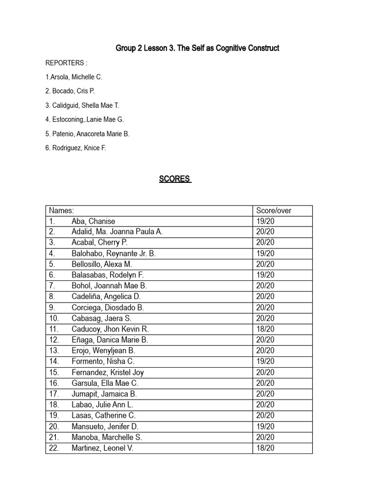 Quiz Scores - Lesson 3 Topic by Group 2 | PDF