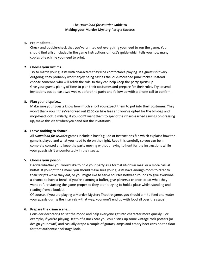 Murder Mystery Guide | PDF