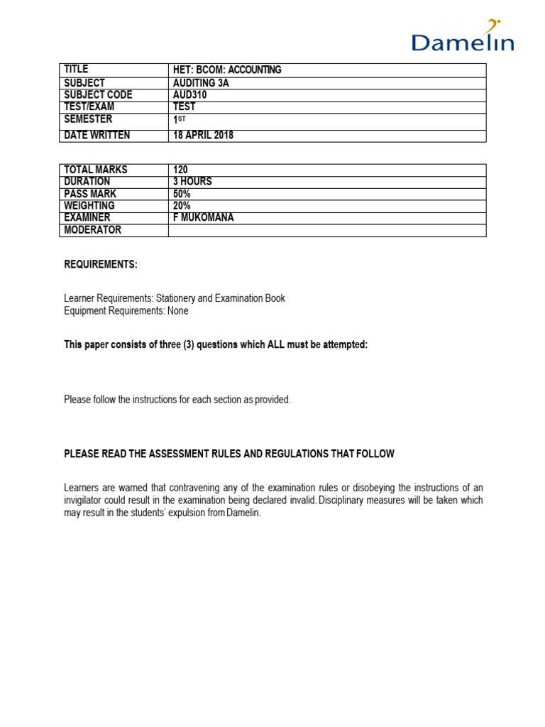 Auditing Test 3A | PDF | Business