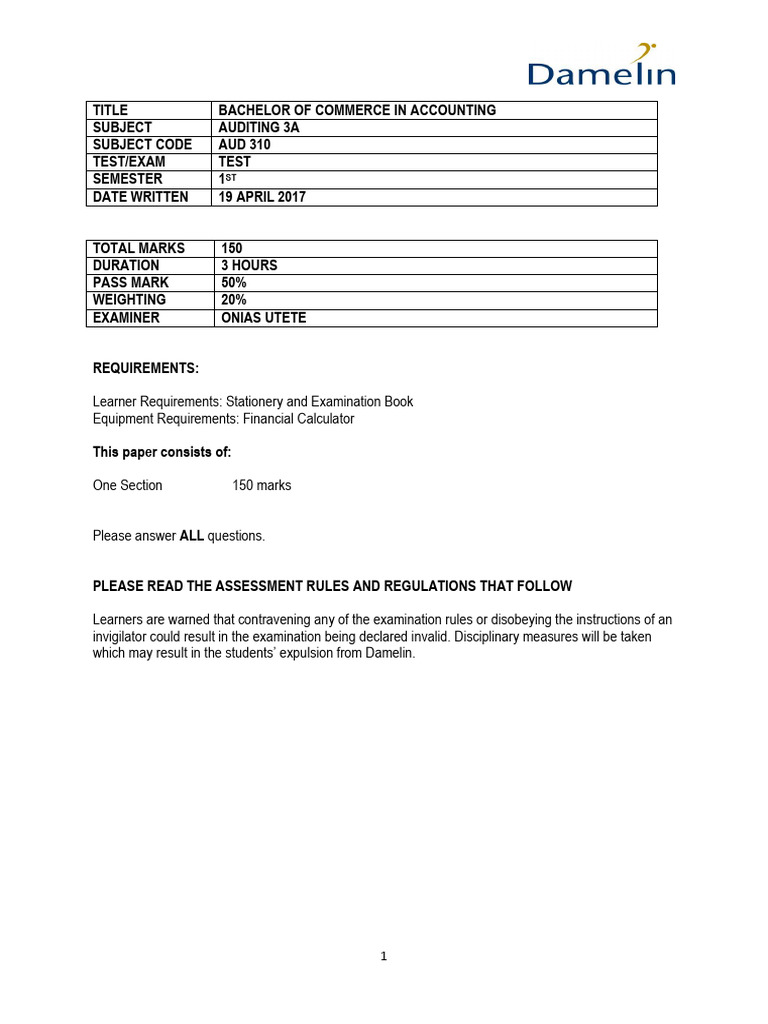 Auditing 3A Test | PDF | Payments | Cheque