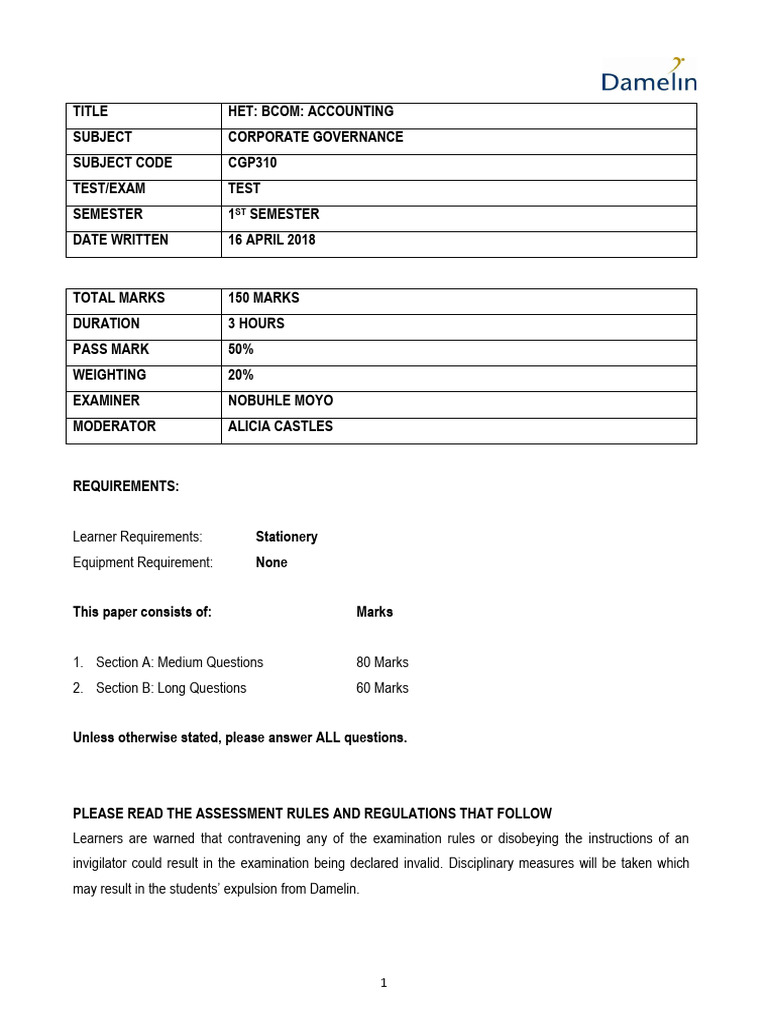 Corporate Governance Test | Download Free PDF | Governance