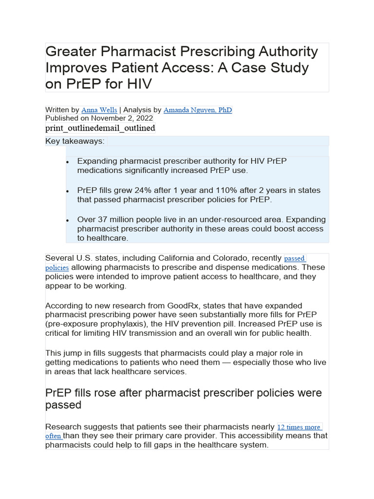 Greater Pharmacist Prescribing Authority Improves Patient Access | PDF ...