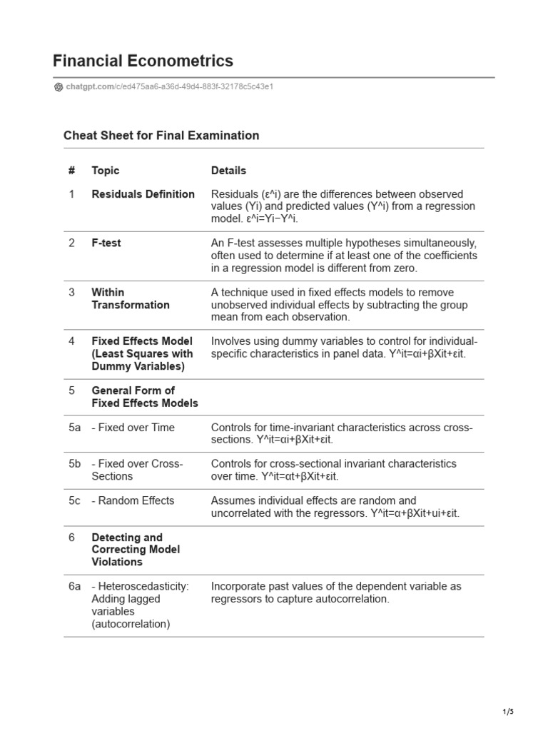Financial Econometrics | PDF | Fixed Effects Model | Errors And Residuals