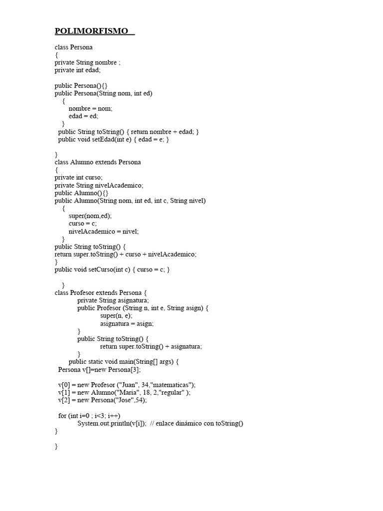 Clases Java: Polimorfismo en Acción | PDF