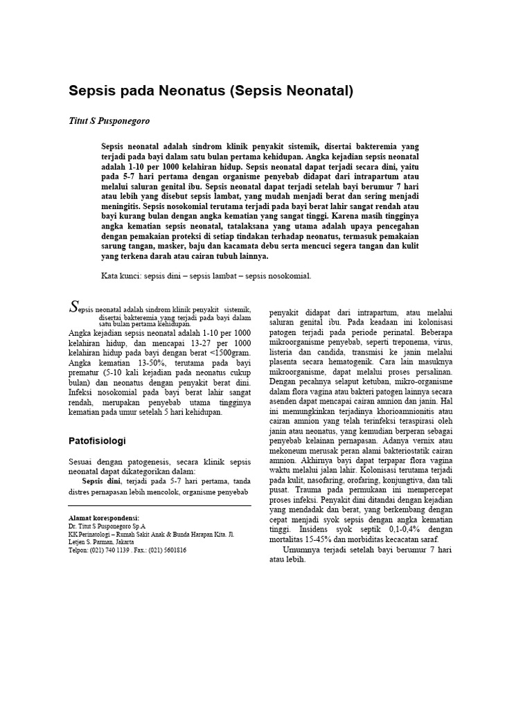 Sepsis Neonatal: Risiko dan Pencegahan | PDF