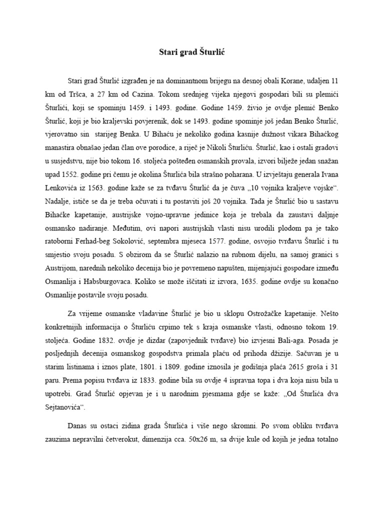Stari Grad Šturlić | PDF