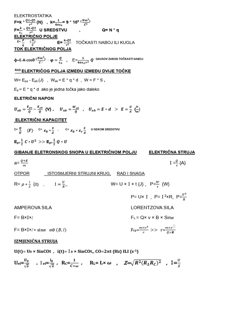 ELEKTROSTATIKA FORMULE | PDF