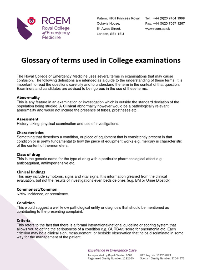 College Exam Terms Glossary | PDF | Physical Examination | Myocardial ...