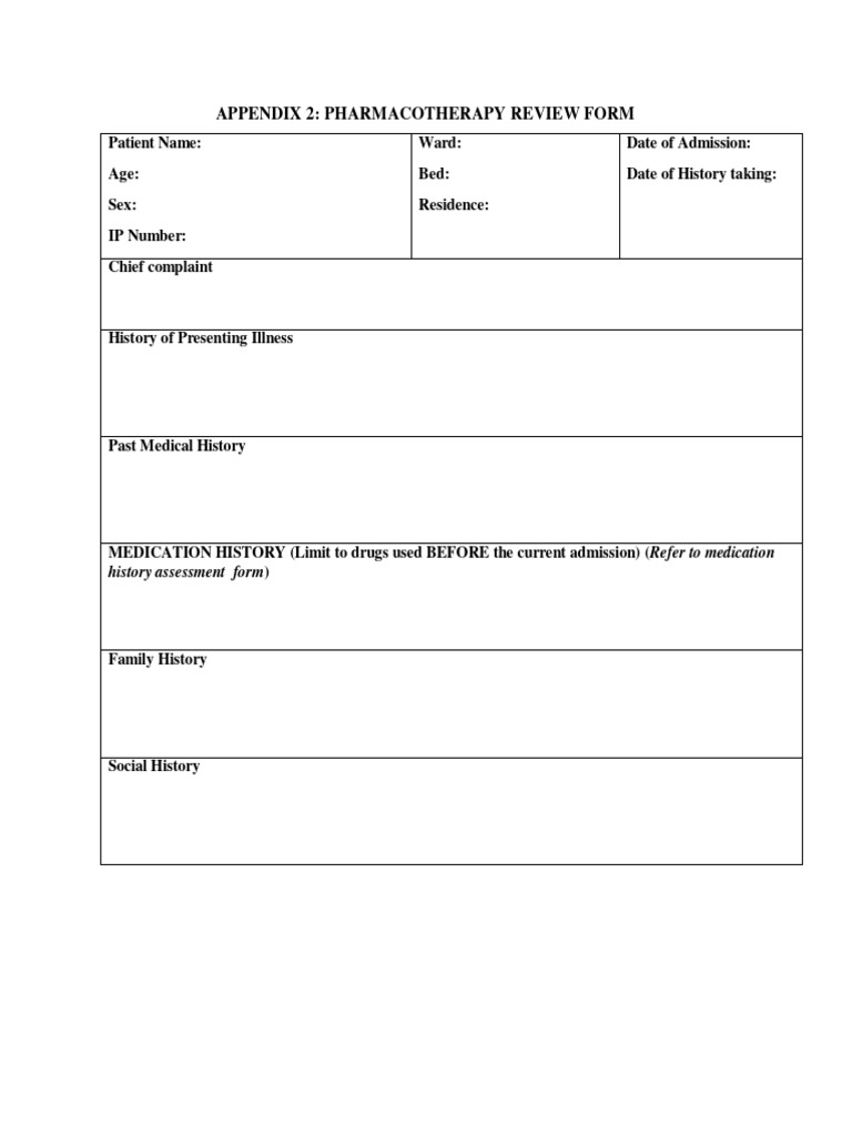 pharmacotherapy review form, medication hx and adherence assessment-1 ...