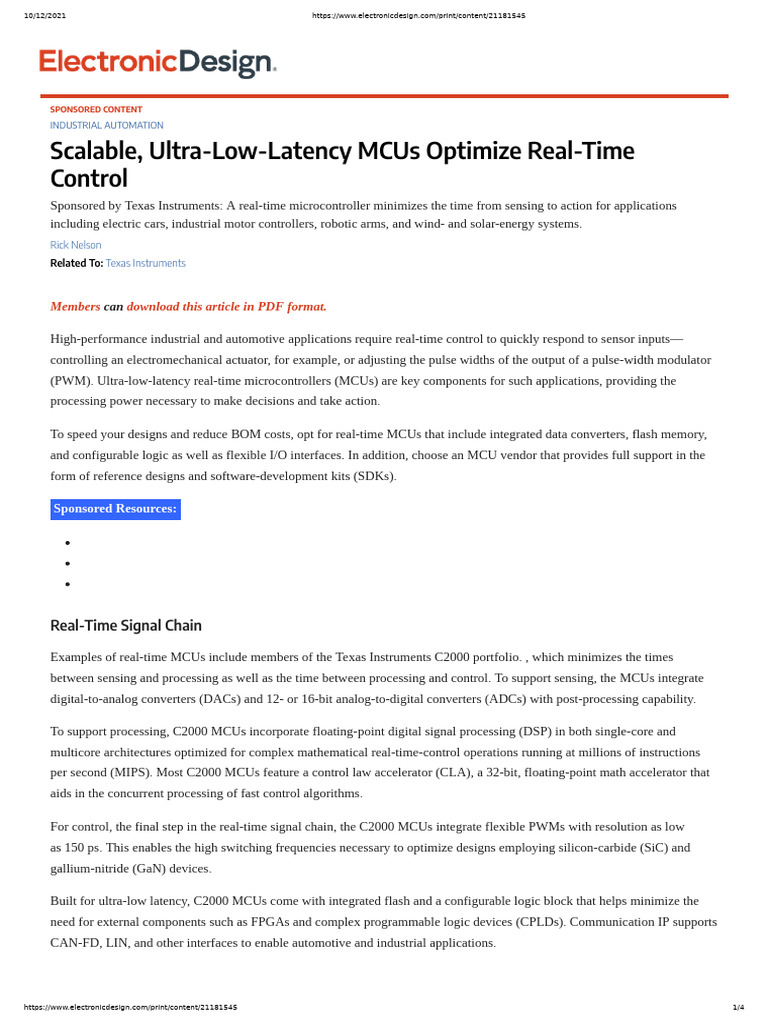 Scalable, Ultra-Low-Latency MCUs Optimize Real-Time Control | PDF | Microcontroller | Electrical ...