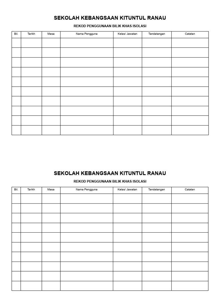 Borang Penggunaan Bilik Isolasi | PDF