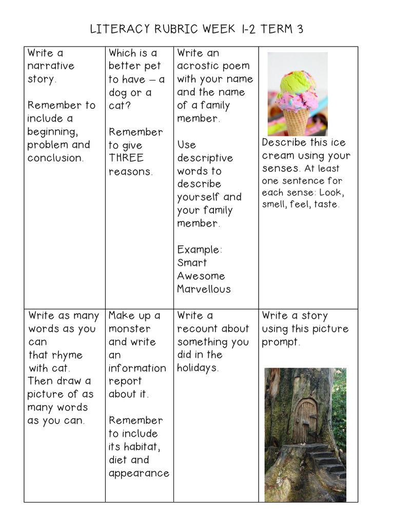 Literacy Rubric Week 1-2 Term 3 | PDF