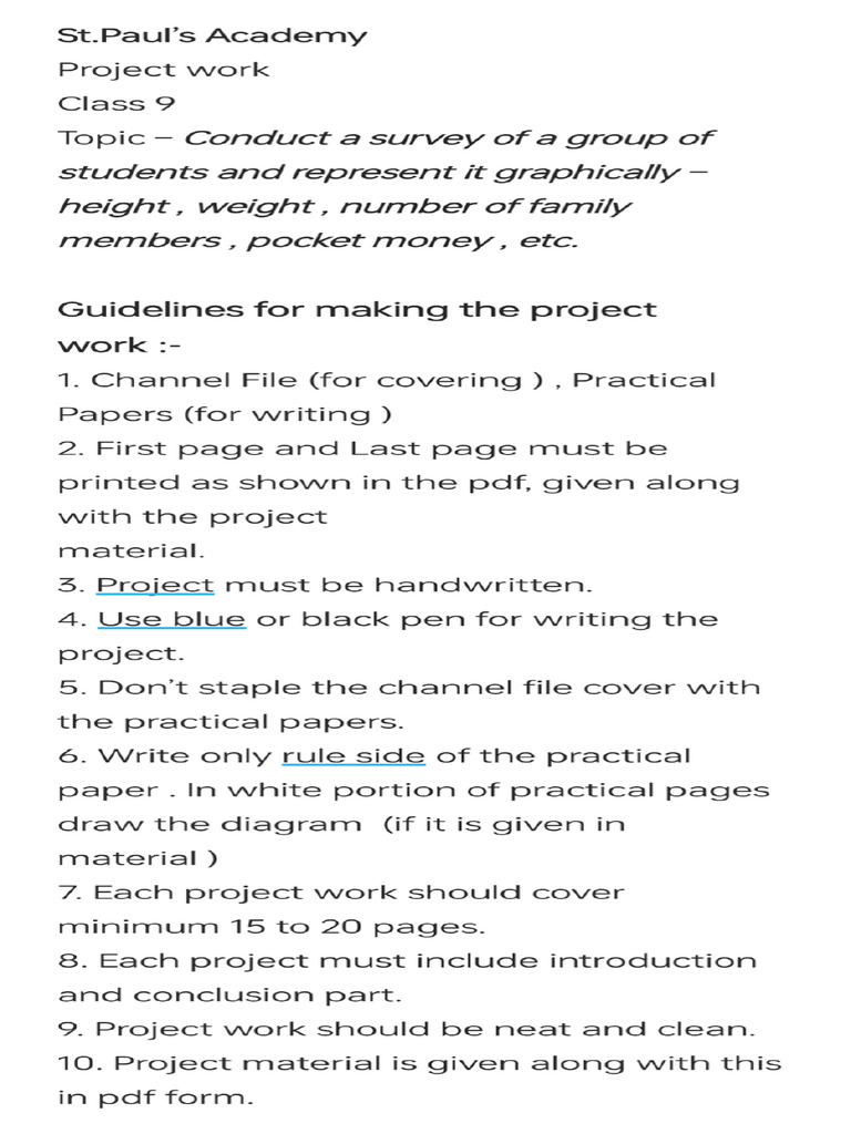 Guidelines for Project (Std 9) | PDF