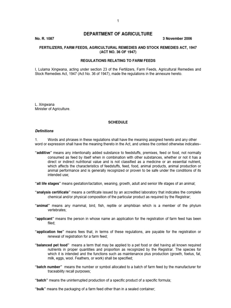 R1087 Animal Feed Regulation Act 36 - FP Compliance | PDF | Dairy ...