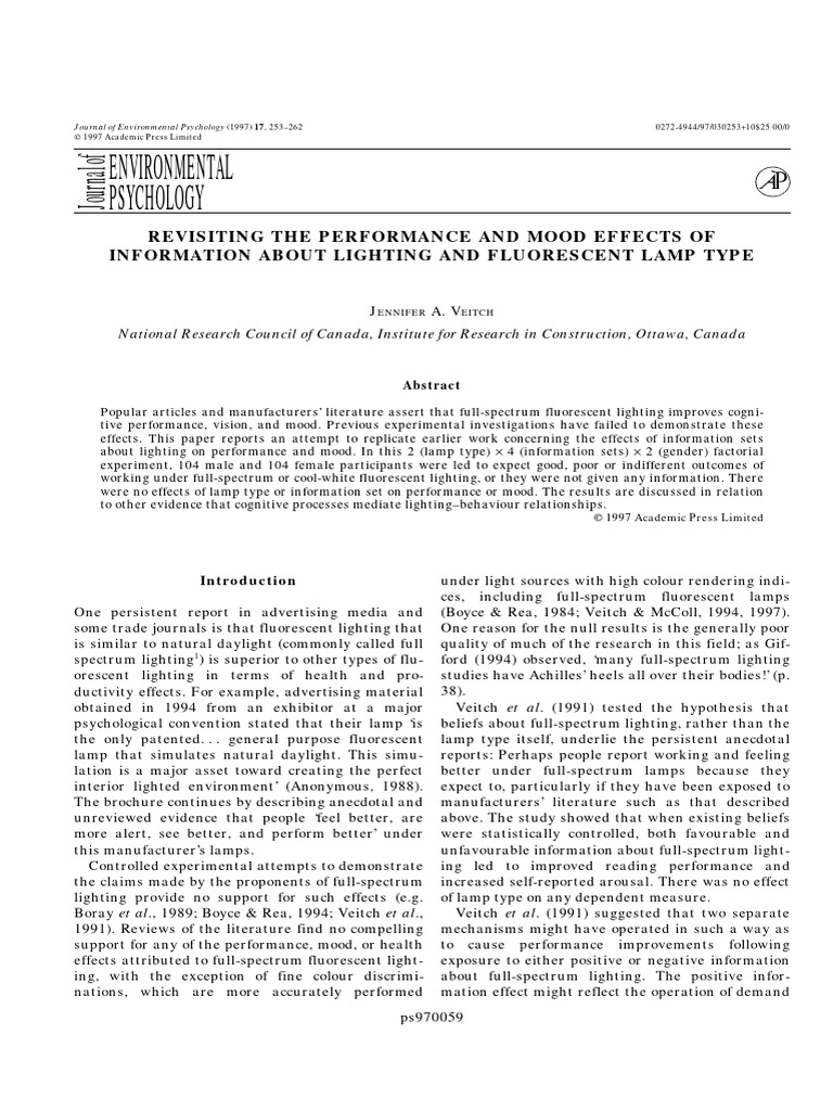 J1 - Revisiting The Performance and Mood Effects of | PDF | Experiment | Lighting