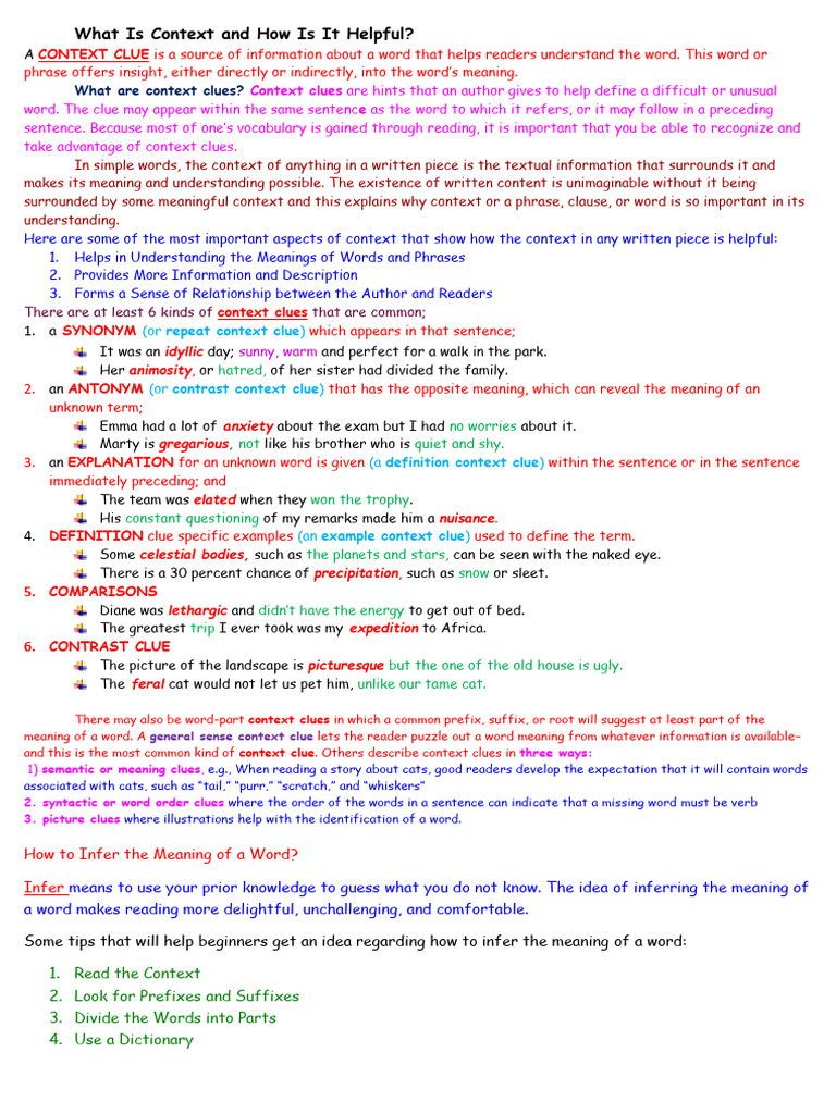 CONTEXT CLUES Students | PDF | Word | Sentence (Linguistics)
