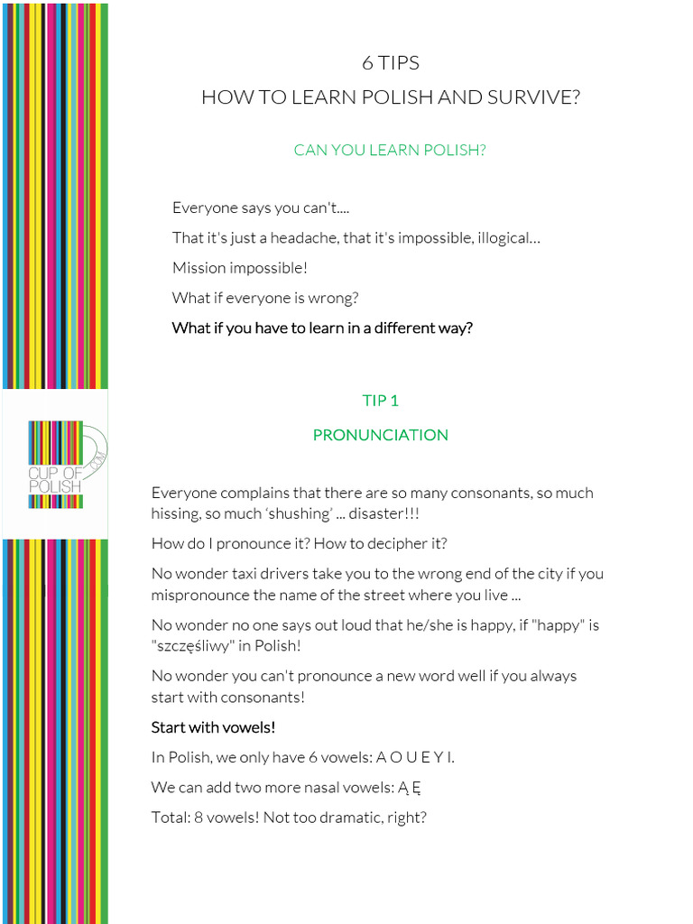 POLISH How To Start Learning Polish | Download Free PDF | Vowel | Consonant