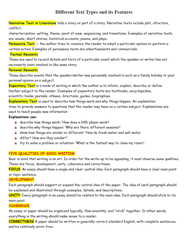 Different Text Types and Its Features | PDF | Narrative | Human ...