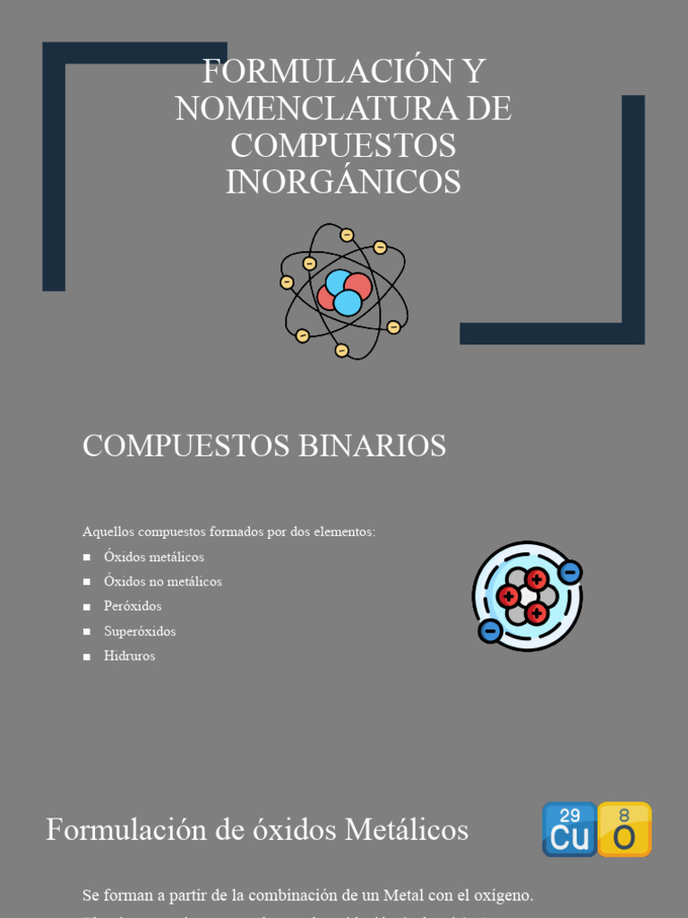 FormulaciÃ N y Nomenclatura de Compuestos Inorgã¡nicos 4 | PDF | Óxido | Hidróxido
