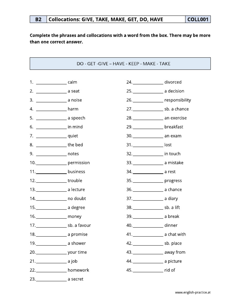 Collocations Exercise 001 | PDF