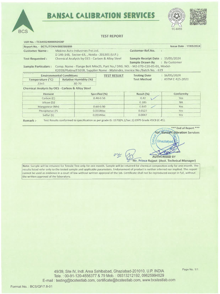 22 (E) 3rd Party MTC - Flange Bolt | PDF