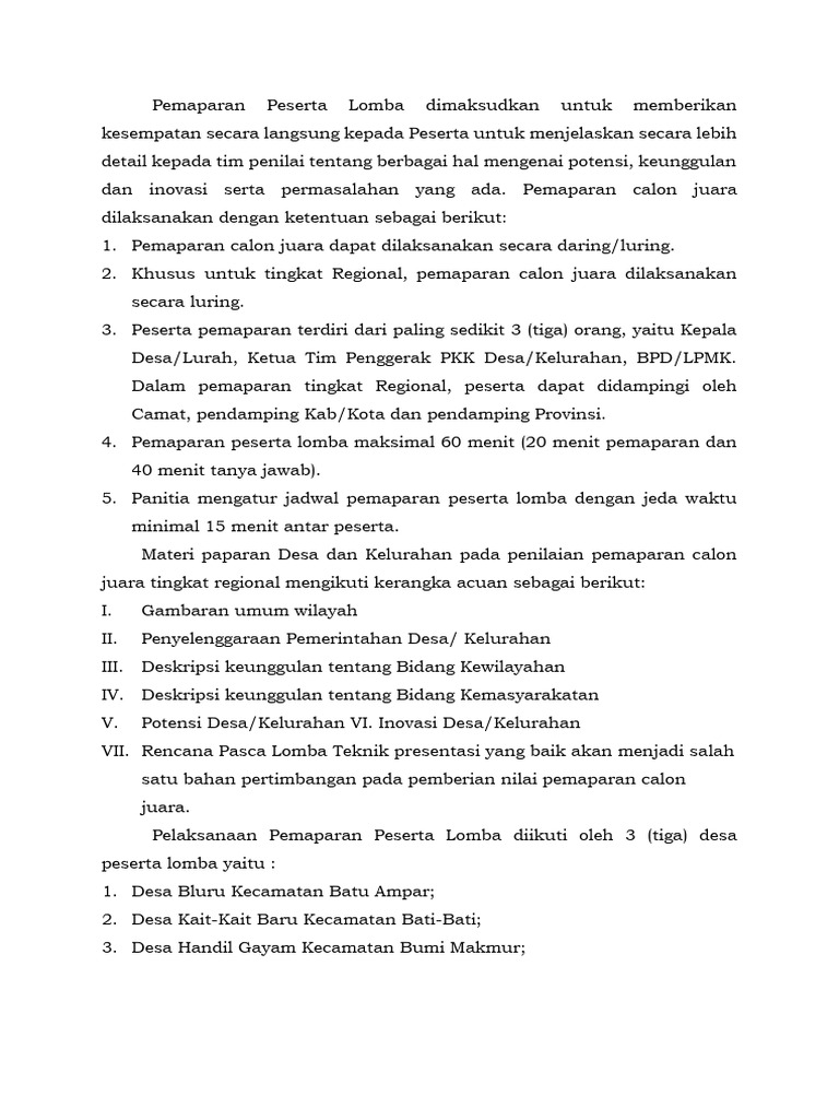 Pemaparan Lomba Desa Tahun 2023 | PDF