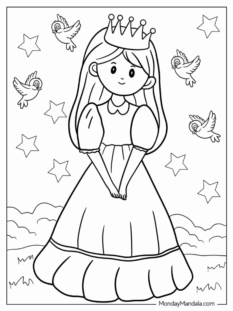 SImple Princess Outline Coloring Sheet For Preschoolers | PDF