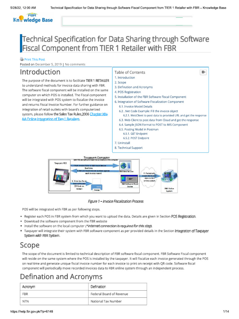 Technical Documentation For FBR Integration | PDF