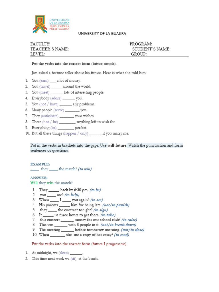 Future Simple Vs Future Progressive Activity University | PDF | Syntax ...