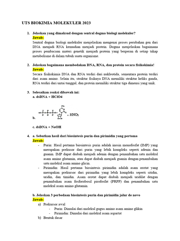 Bahan Belajar Uts Biokimia Molekuler | PDF