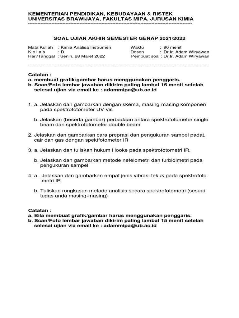 UTS Kimia Analisis Instrumen Kelas D Genap 2021 - 2022 | PDF