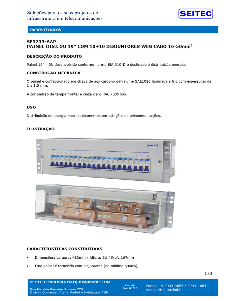 Pa-20_data Sheet_se5233-Aap - Painel Disj 3u 19pol Com 10+10_disjuntor Weg Cabo 16-50 | PDF ...