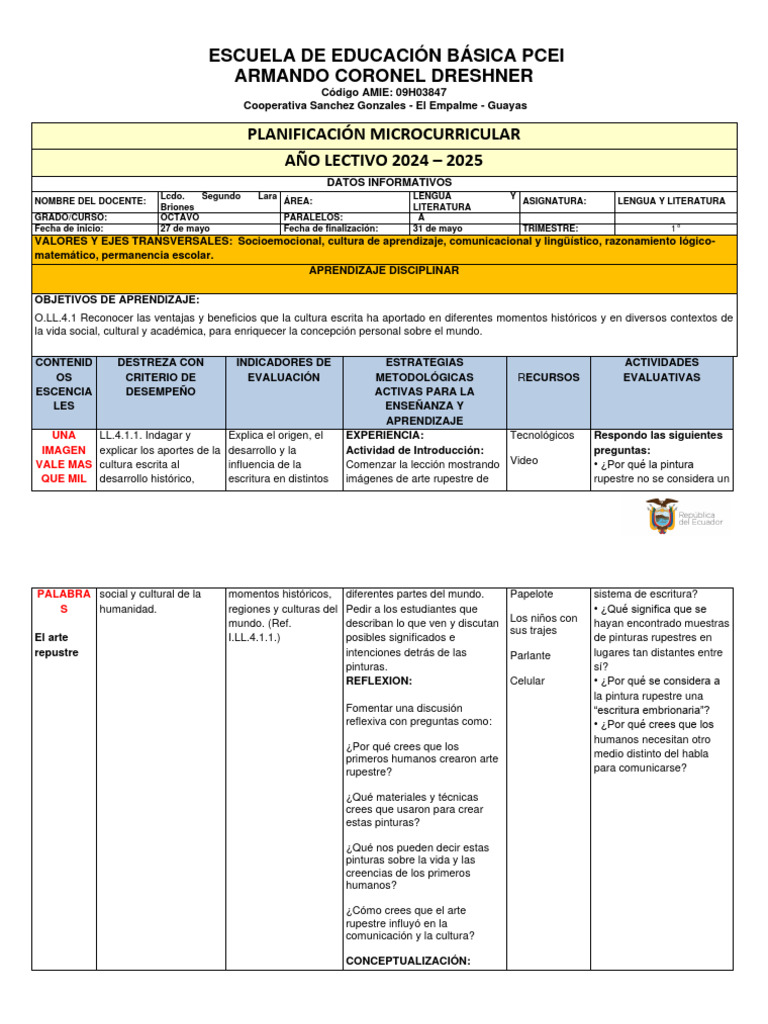 Planificación de 8vo | PDF | Homo | Narración