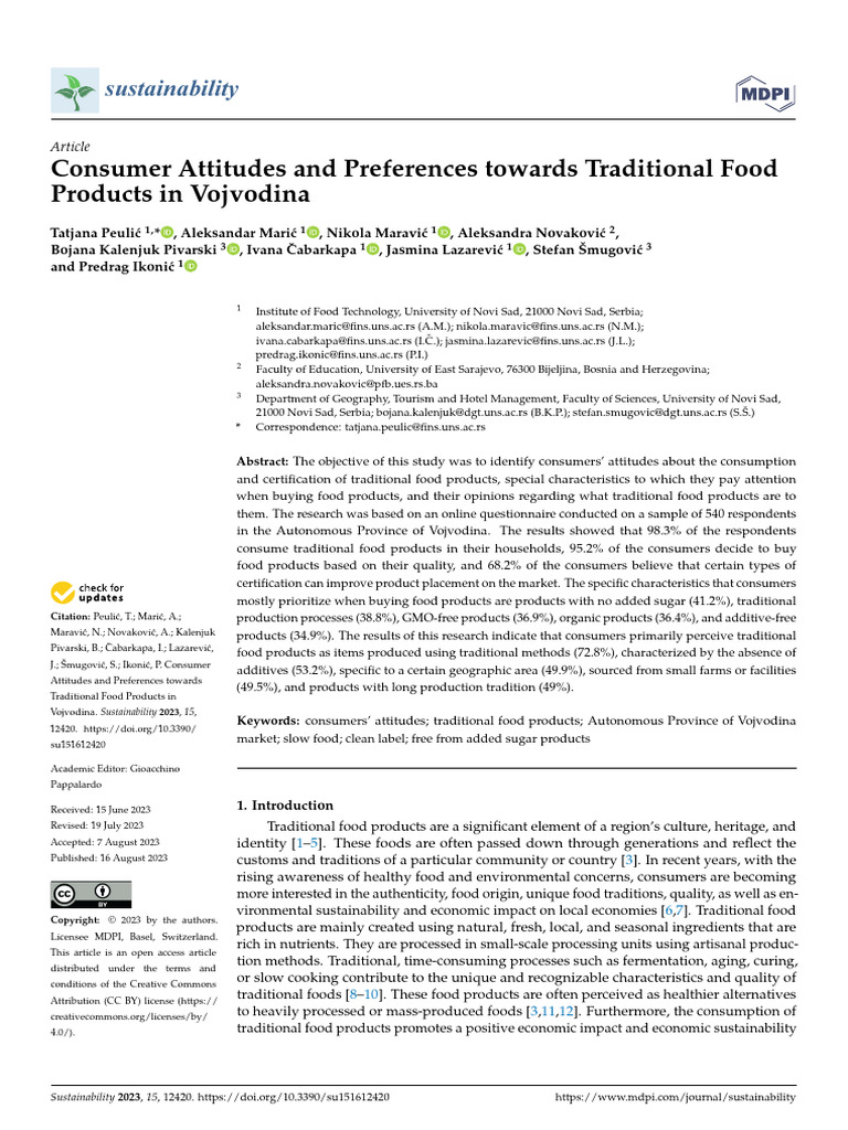 Consumer Attitudes and Preferences Towards Traditional Food Products in ...