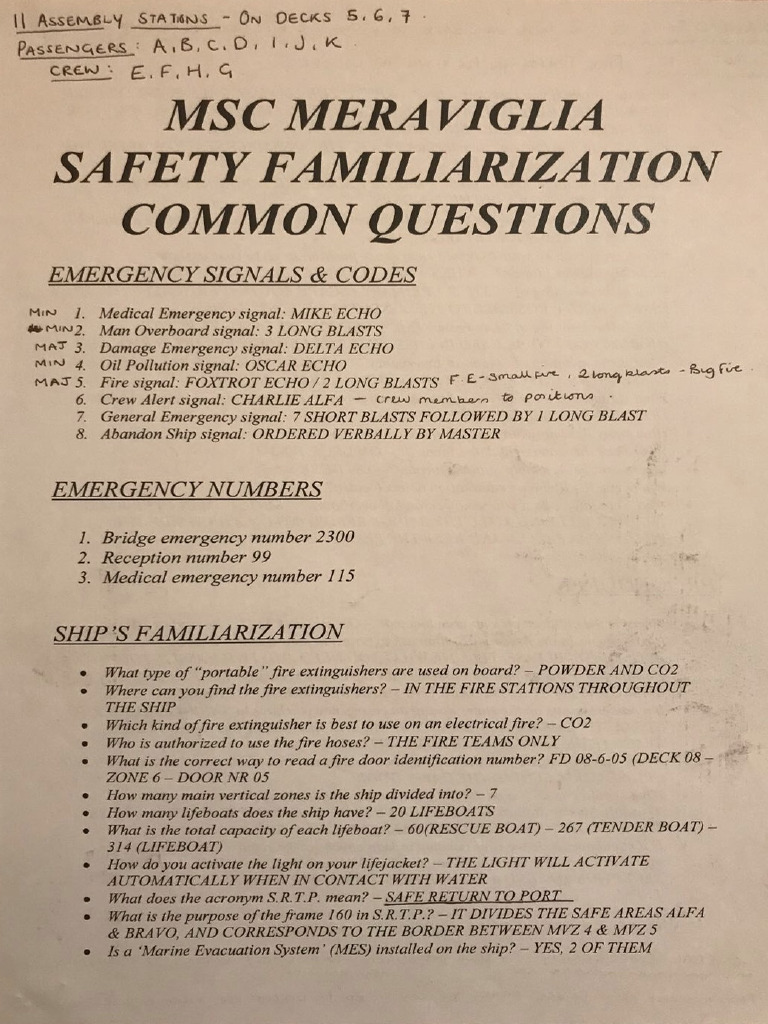MSC Meraviglia Common Questions | PDF