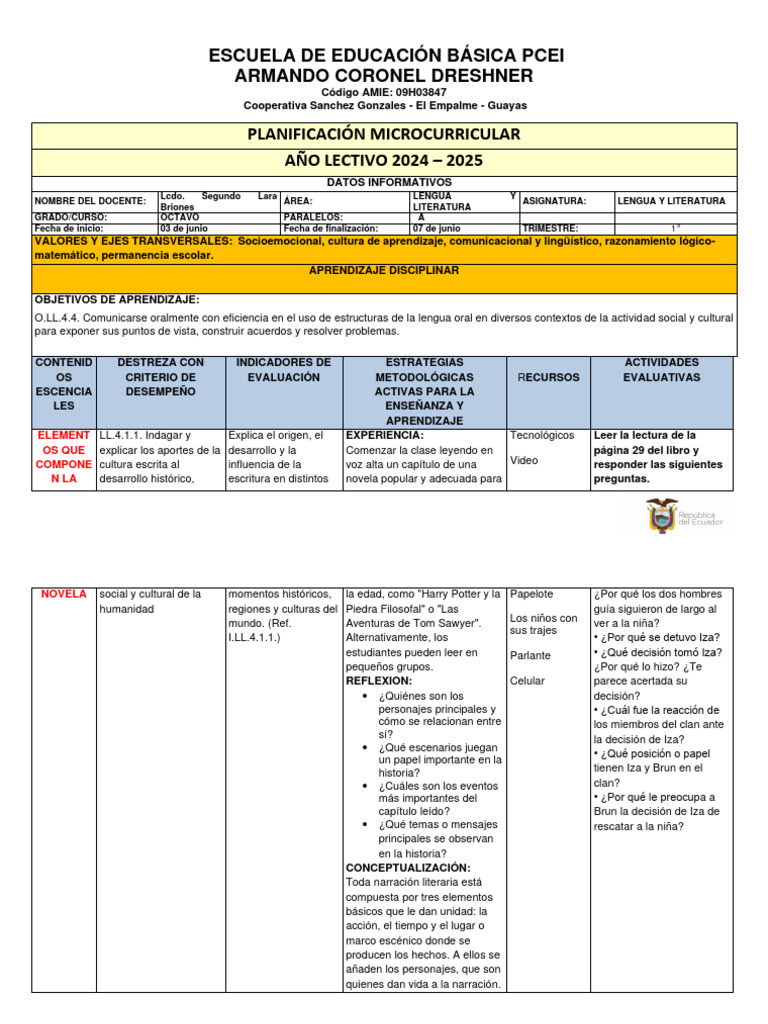 Planificación de 8vo Semana 2 | PDF | Agricultura | Escritura