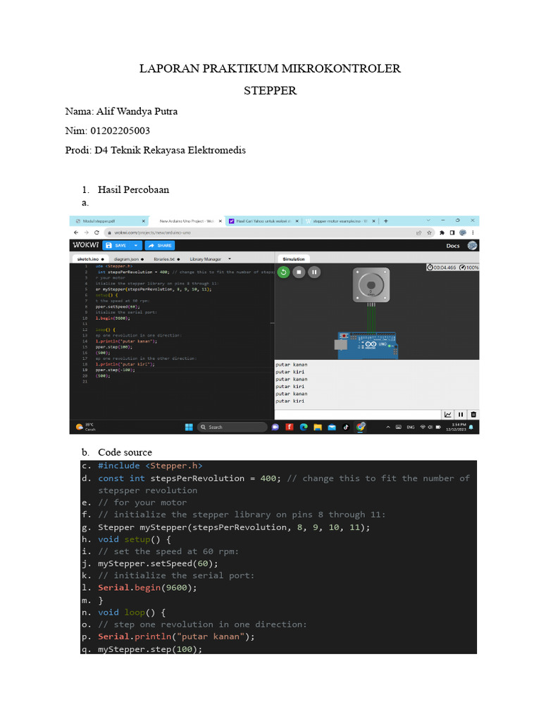 LAPORAN PRAKTIKUM MIKROKONTROLER Stepper | PDF