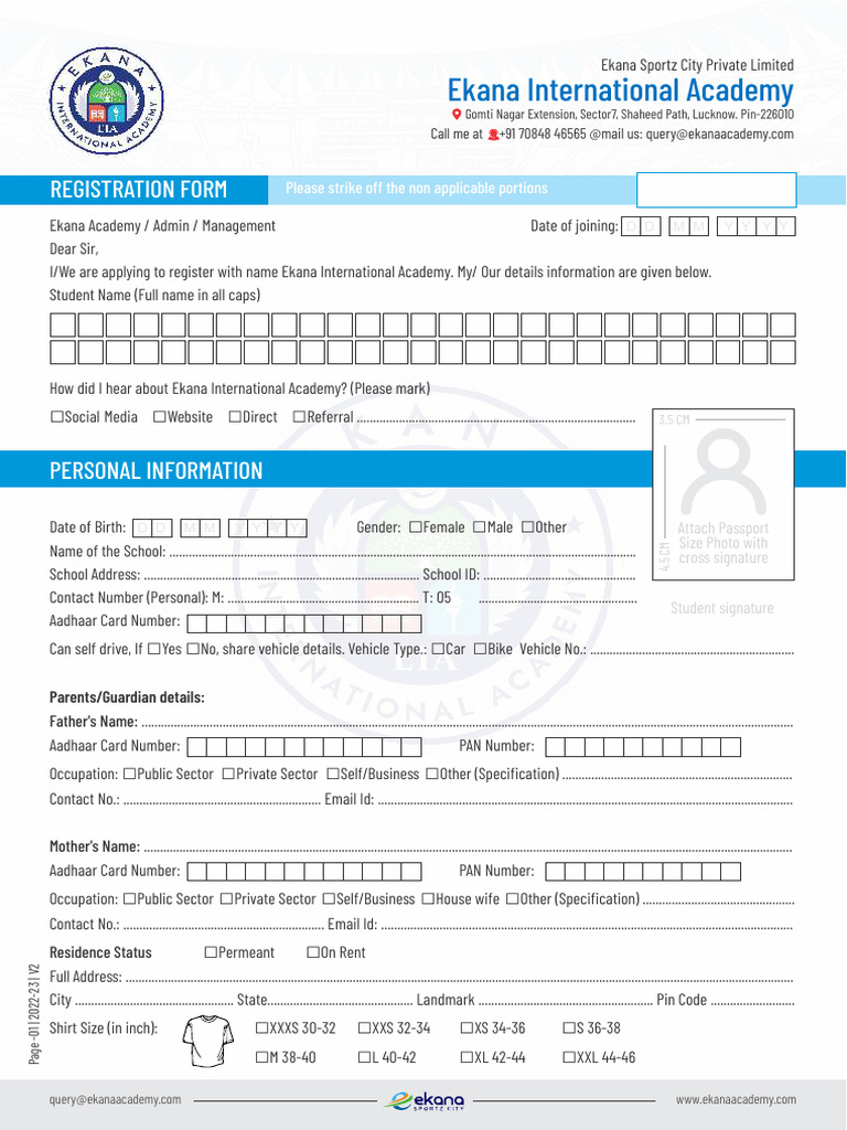 Registration Form Ekana Sumer Cricket Camp 2023 | PDF | Payments ...